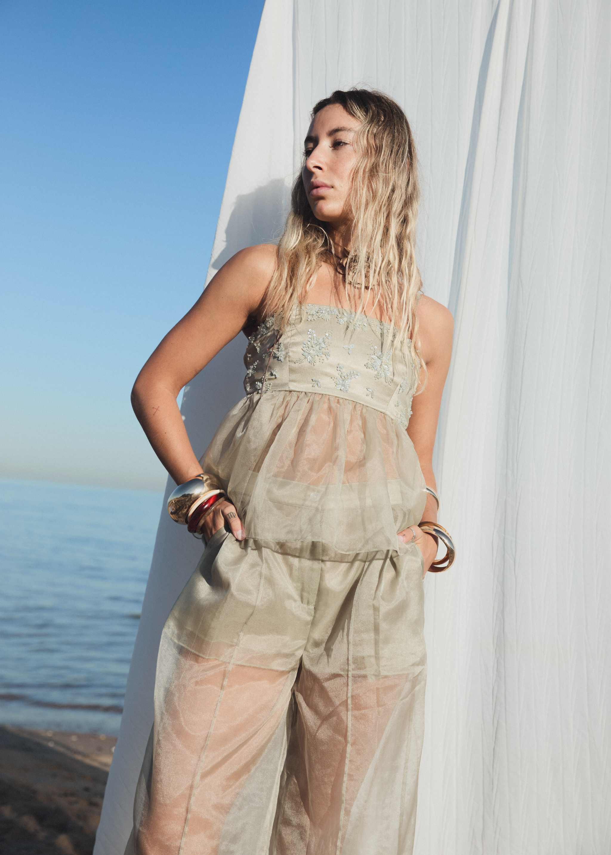 Allie Top – Sage Embroidered Organza Bustier